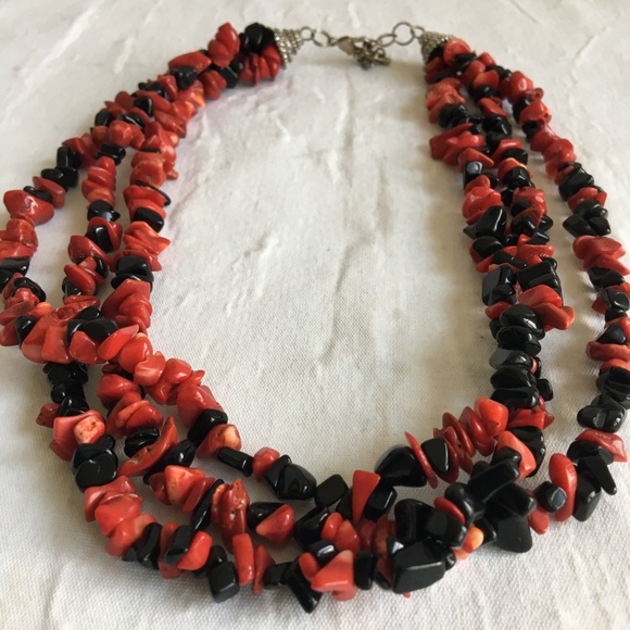 Jewelry | Handmade Stone Chip Necklace Black And Red | Poshmark